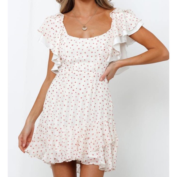 saints+secrets | Dresses | Saints And Secrets Ruffle Sleeve Polka Dot Open Back Flounce Mini ...